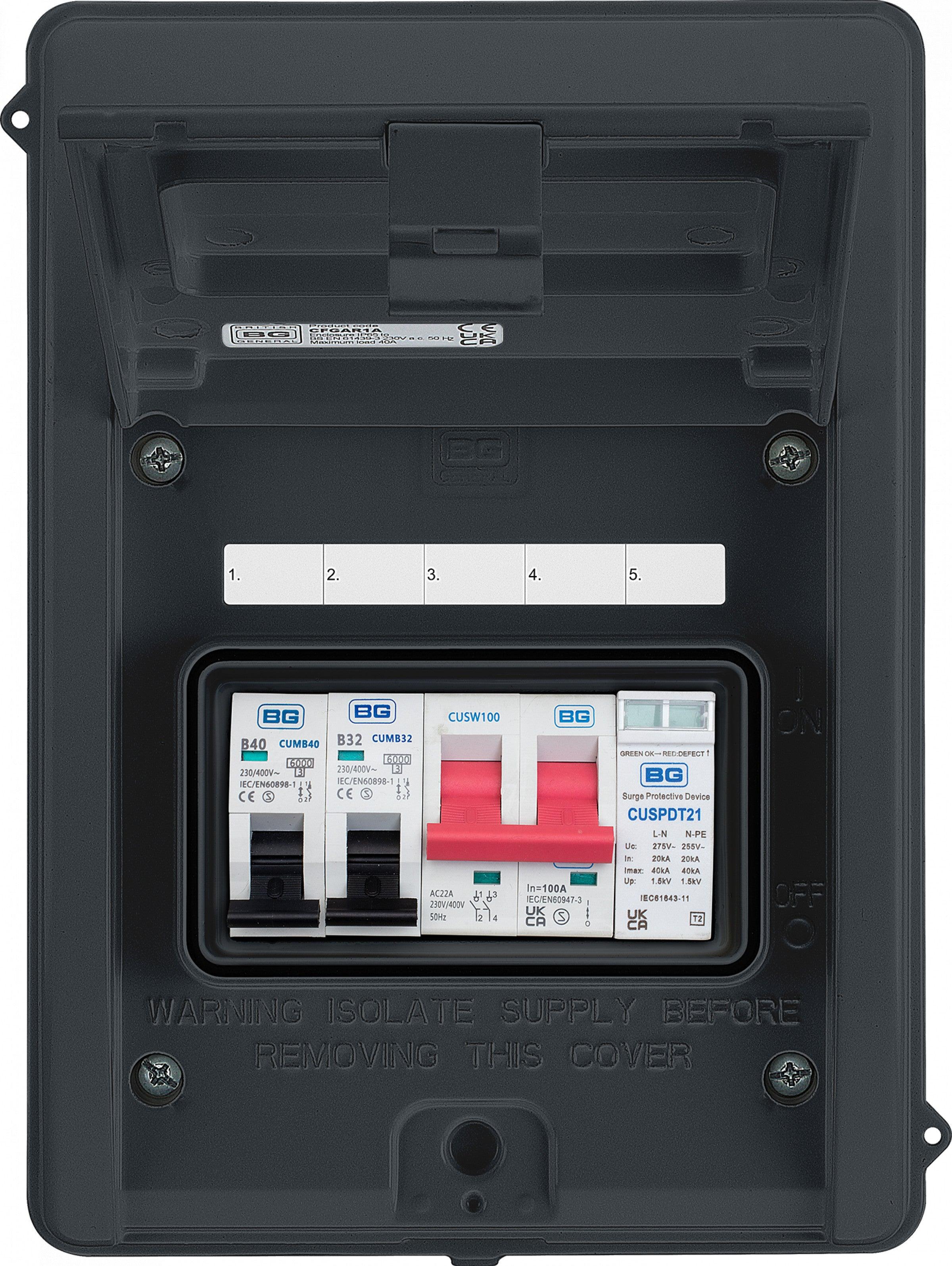 BG SYNCEV 5 MOD ENCLOSURE | 100A MAIN SWITCH | 40A MCB – voltaev.co.uk